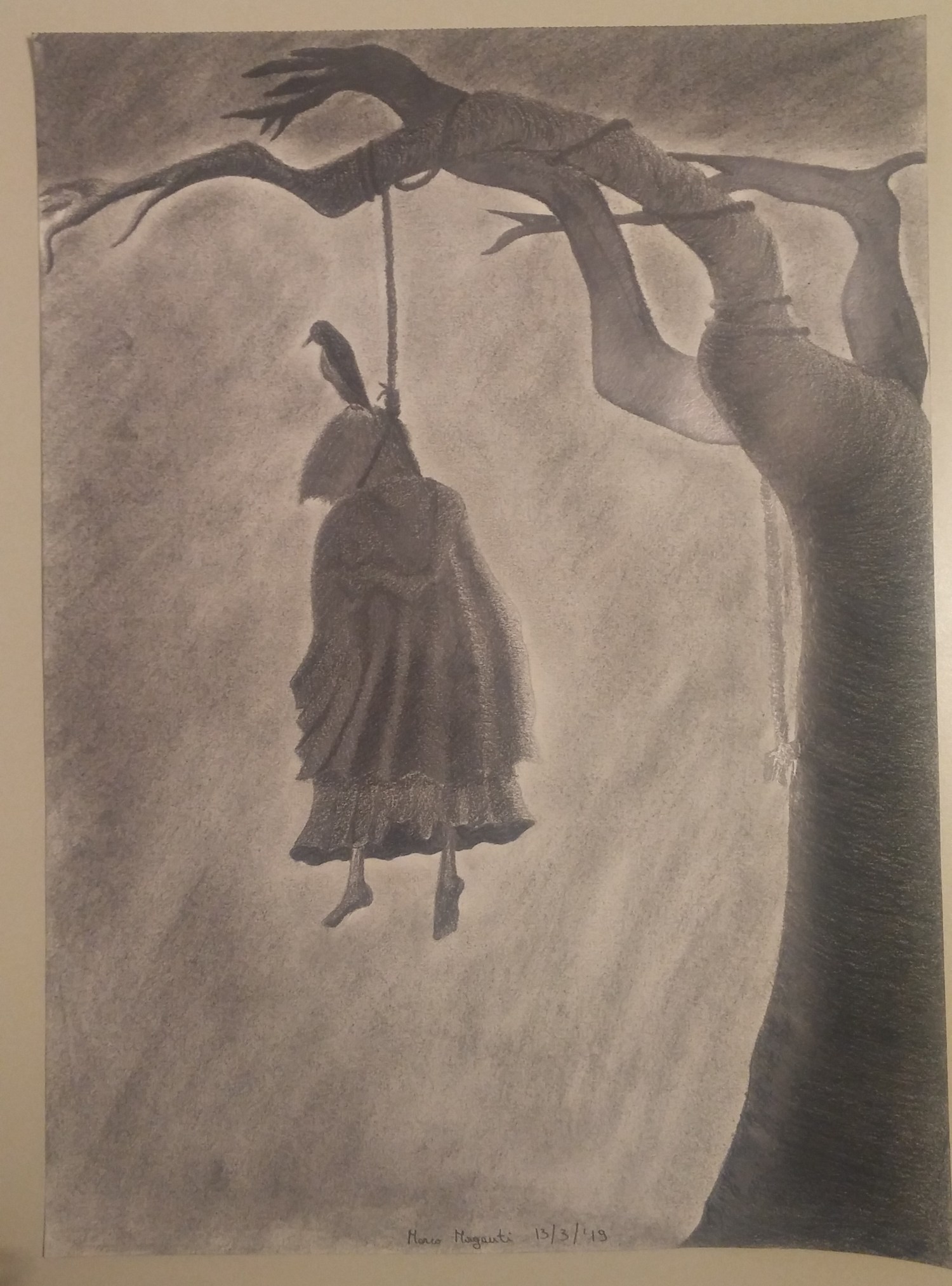 Woman Hanging Tree – Graphite and Charcoal – Marco Morganti